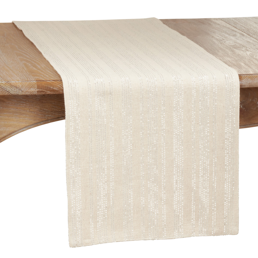 Dining Table Runner With Shimmer Line Design, Natural - Contemporary ...