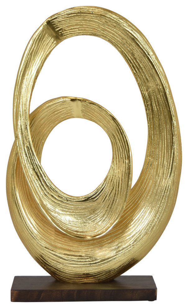 Plutus Brands Metal Sculpture With Wood Base, Gold Metal - Contemporary ...