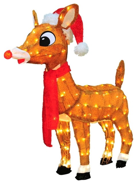 32" Pre-Lit Soft Tinsel Rudolph the-Nosed Reindeer Christmas Yard Art ...