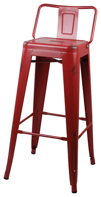 Lowback Red Metal Bar Stools Set of 1 - Industrial - Bar Stools And ...