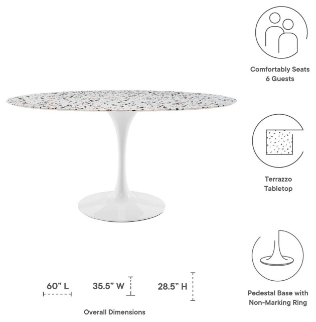 Modway Lippa 60" Oval Terrazzo Dining Table With White White EEI-5734 ...
