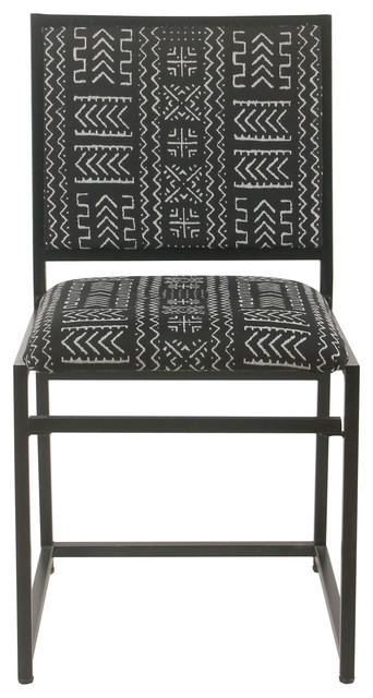Metal Dining Chair with Aztec Patterned Fabric Padded Seating, Black ...