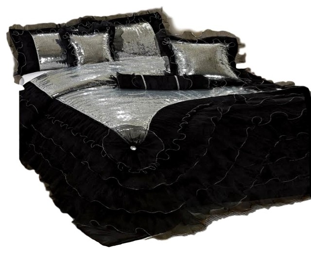 Tache 6-Piece Black/Silver Sequin Bedding Set, Queen - Traditional ...