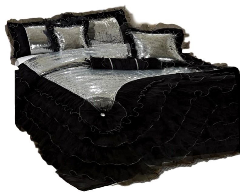 Tache 6-Piece Black/Silver Sequin Bedding Set, Queen - Traditional ...