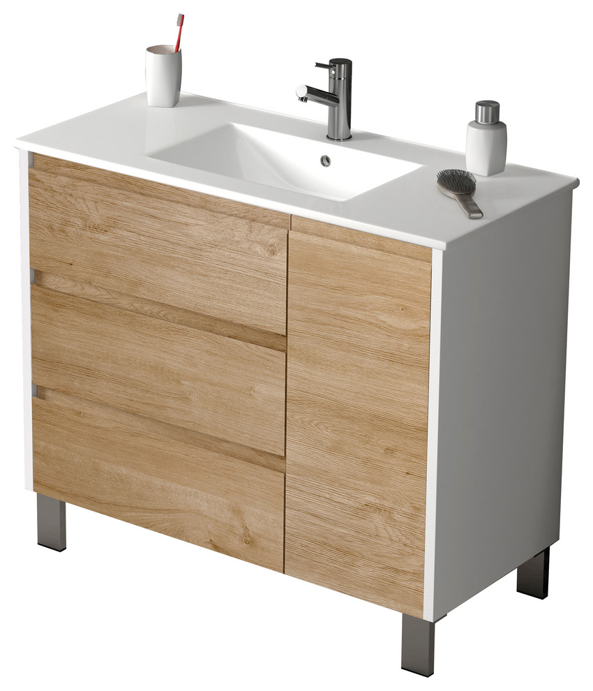 Eviva Bella 39" White/Oak Vanity - Modern - Bathroom Vanities And Sink ...