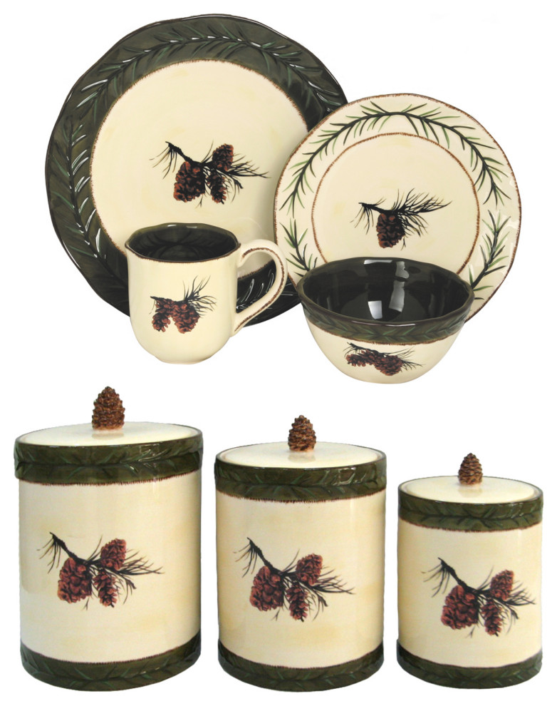 Hi End Accent Clearwater Pines 19-Piece Lodge Dinnerware and Canister ...