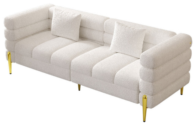 Modern White Boucle Upholstered Fluted 3 Seater Sofa for Living Room ...