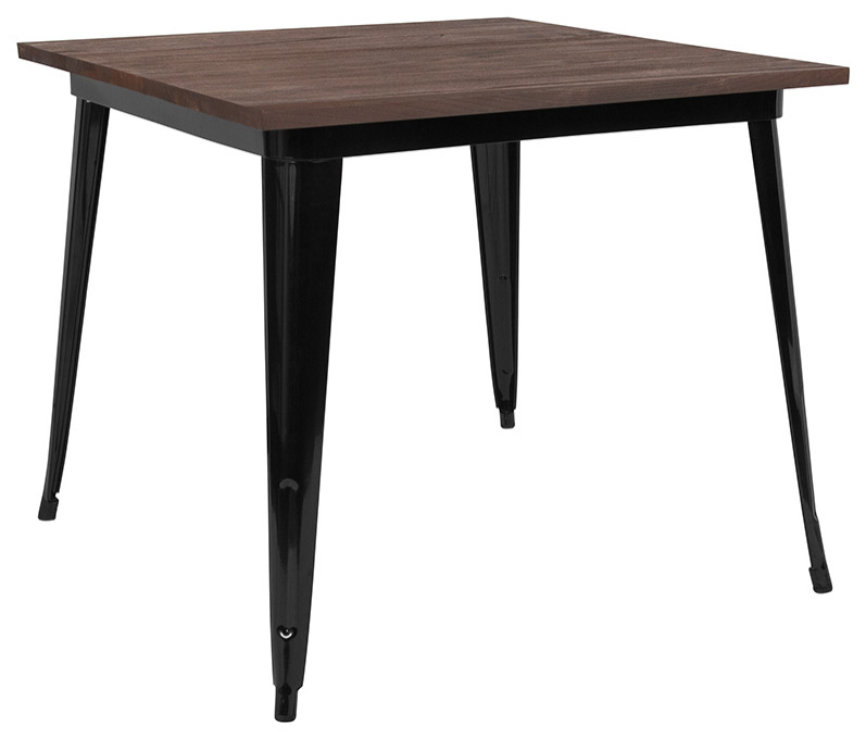 36" Square Metal Indoor Table With Walnut Rustic Wood Top ...