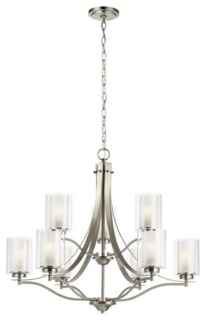 Traditional Nine Light Chandelier-Brushed Nickel Finish-Incandescent ...