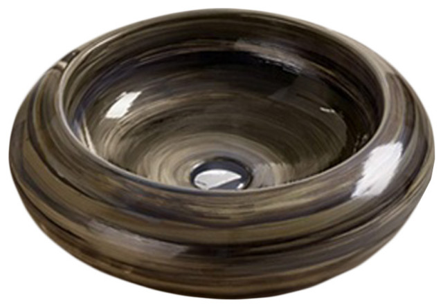 American Imagination 19.3"W Bathroom Vessel Sink, Black Swirl ...