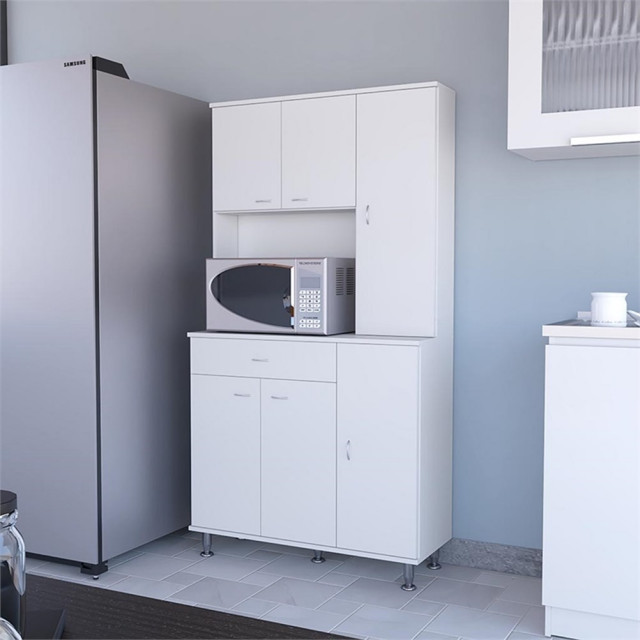 FM FURNITURE Venice 90 Pantry with Six Doors Cabinet Black Engineered ...