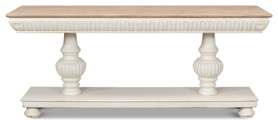 Hugo Console Table With Storage Antique White With Natural Top - French ...