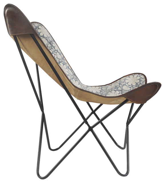 Floral Canvas and Leather Butterfly Accent Chair, 37" L x 27" W x 16" D ...