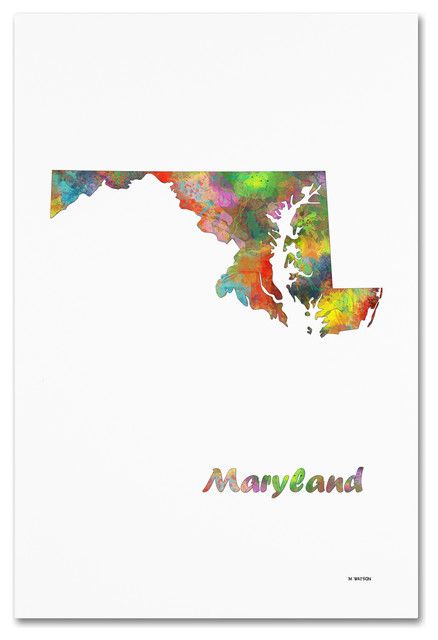Marlene Watson 'Maryland State Map-1' Canvas Art, 22"x32" - Traditional ...