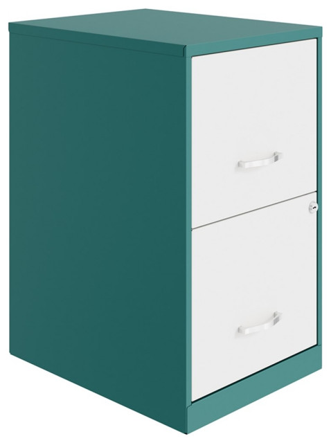 Pemberly Row 18" 2-Drawer Modern Metal File Cabinet in Teal/White ...