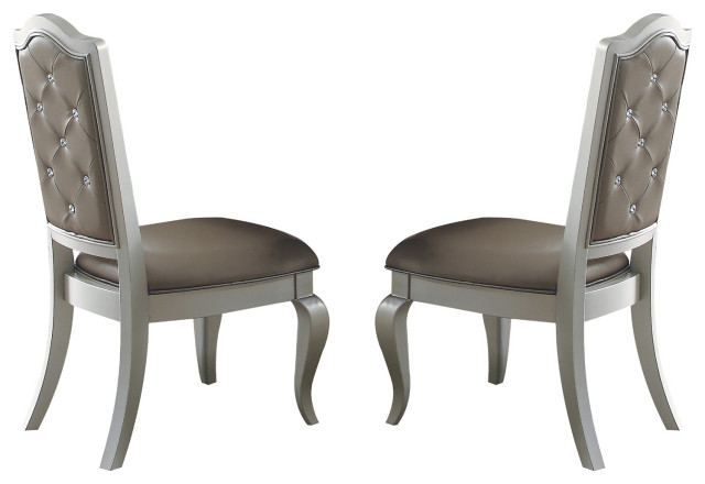 Set of 2 PU Upholstered Side Chair, Champagne Finish - Traditional ...