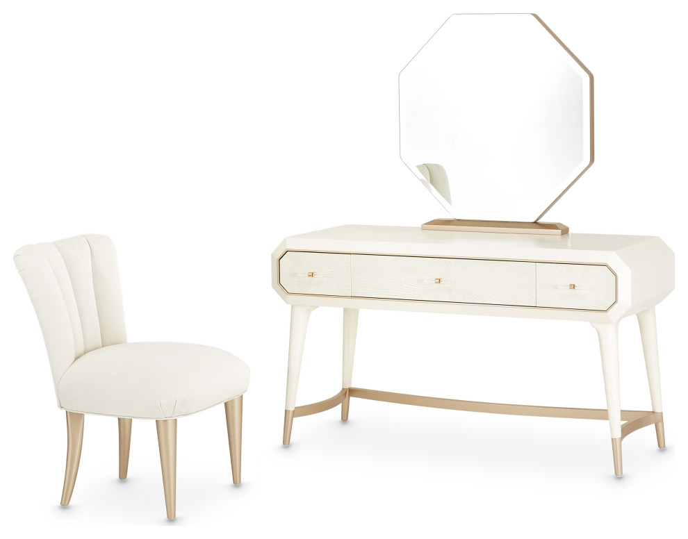 La Rachelle Vanity Set with Mirror & Chair - Medium Champagne ...