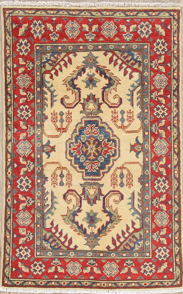 Pakistani Hand-Knotted Oriental Kazak Traditional Area Rug, Beige, 4'3 ...