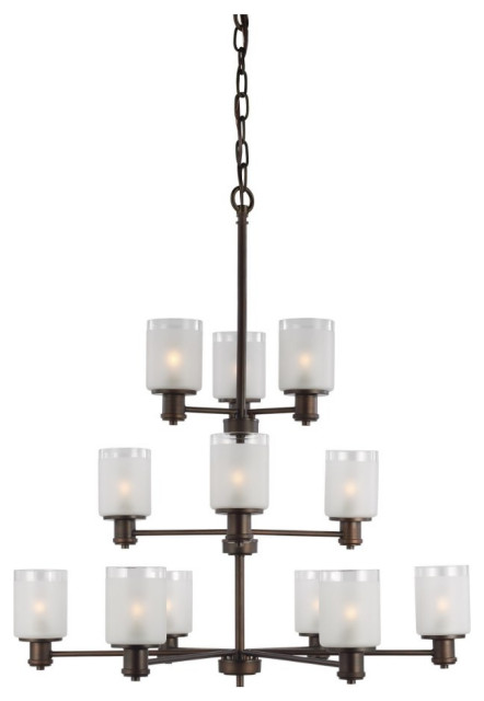 36"111.6W 12 LED 3-Tier Chandelier Burnt Sienna Clear/Satin, Burnt ...