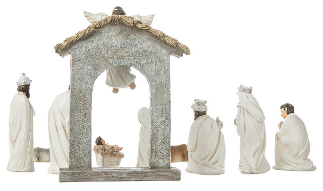 11-Piece Ivory Resin Nativity Figurine Set - Traditional - Holiday ...
