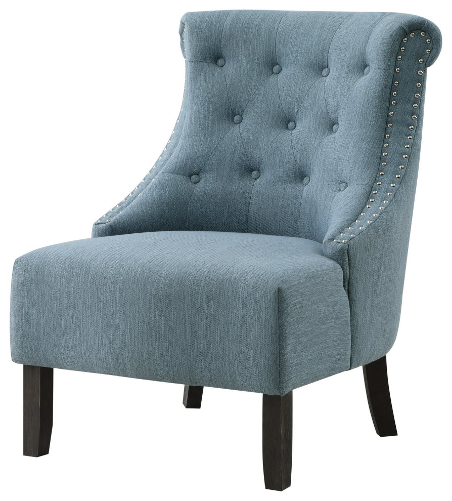 Elegant Traditional Accent Chair, Scrolled Back and Padded Button ...