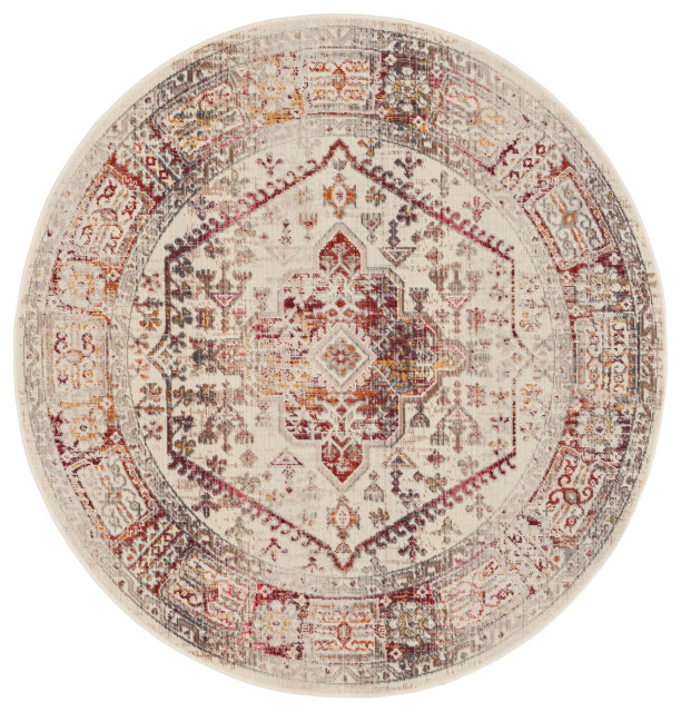 Nourison Vintage Kashan VKA08 Area Rug, Ivory/Red, 6' x Round ...