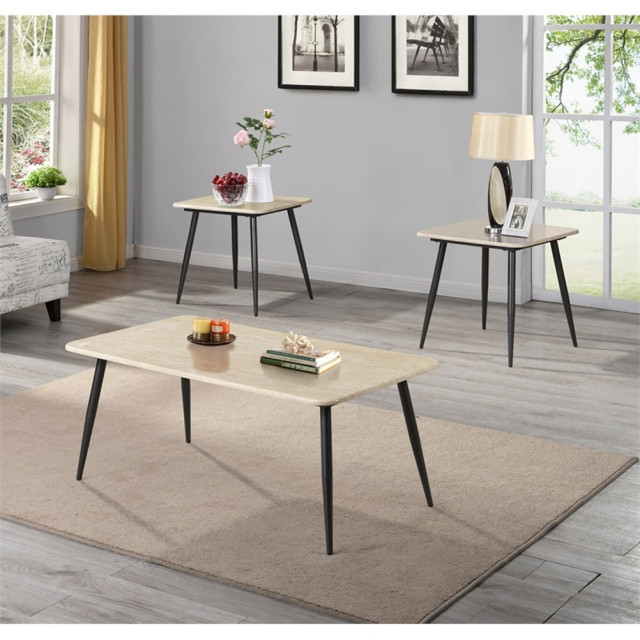 Bowery Hill Wood 3-Piece Coffee Table Set in Natural Tone Finish ...