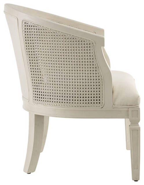 Linon Sandry Wood Barrel Chair Padded Back & Seat Woven Cane Sides in ...