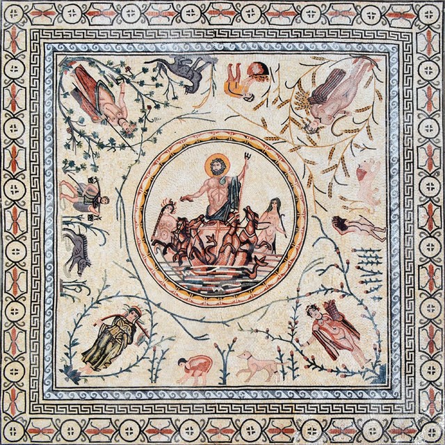 Neptune and The Four Seasons Mosaic, 92" x 92" - Traditional - Tile ...