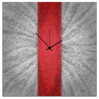 Red Stripe Clock, Contemporary Grey and Red Metal Wall Decor ...