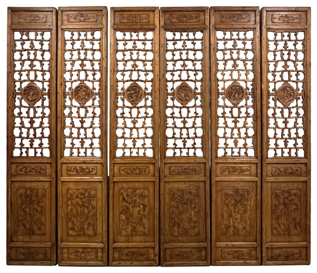 Consigned Antique Chinese Hand Carved 6 Panels Wooden Screen/Room ...