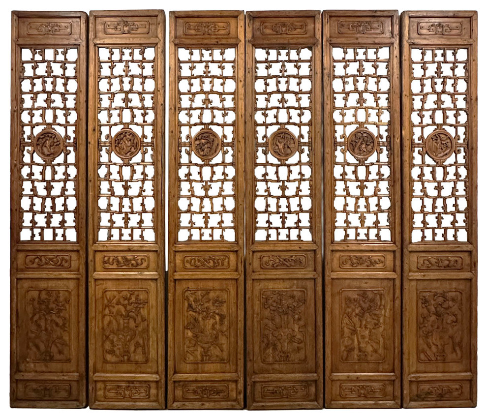 Consigned Antique Chinese Hand Carved 6 Panels Wooden Screen/Room ...