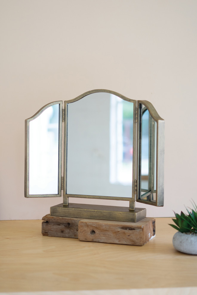 Kalalou Cbb1122 Tri-Fold Metal Tabletop Mirror - Farmhouse - Makeup ...