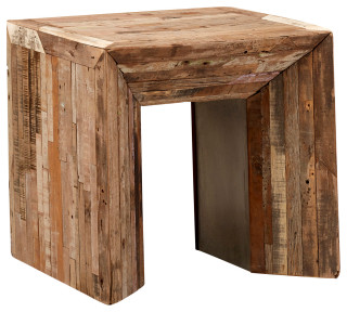 24" Square Rustic Reclaimed Wood Planks End Side Accent Table Luka ...
