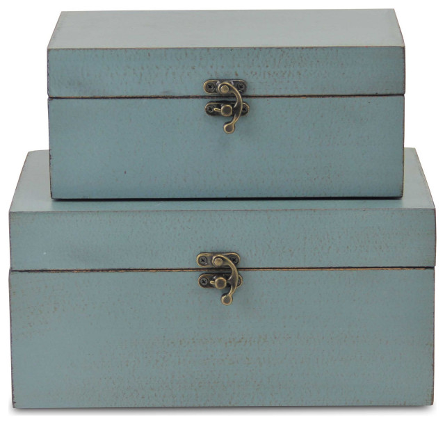 Set of Two Pale Blue Wooden Storage Boxes - Contemporary - Storage Bins ...