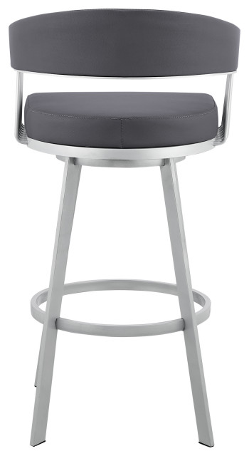 Chelsea Slate Gray Faux Leather and Silver Metal Bar Stool, Bar Height ...