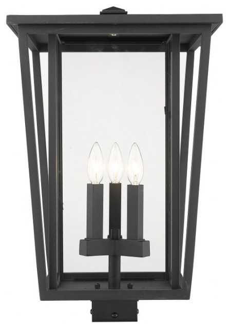 3 Light Outdoor Post Mount Lantern in Craftsman Style - 14 Inches Wide ...