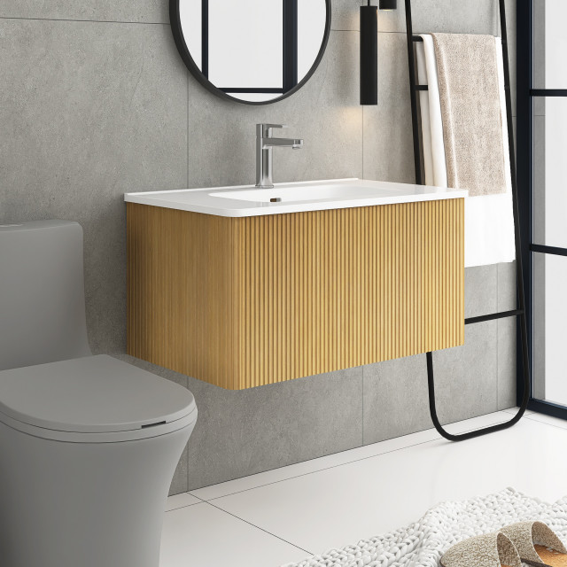 30" Wall-Mounted Bath Vanity, Integrated Ceramic Sink - Contemporary ...