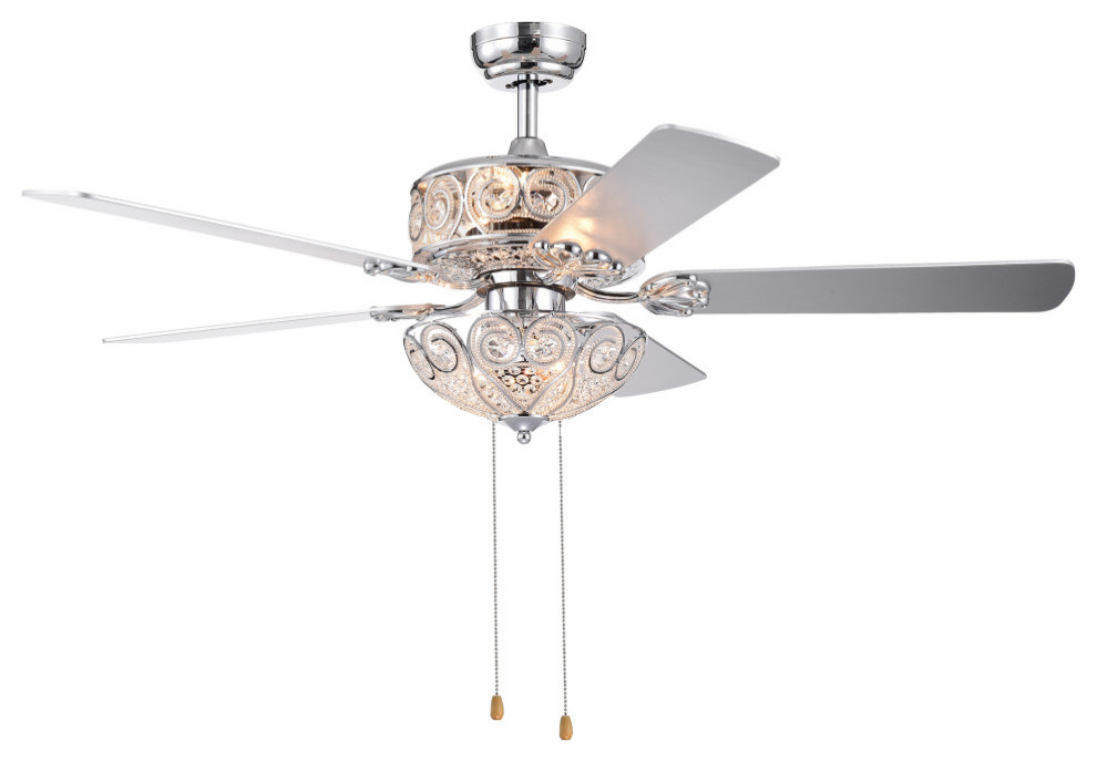 Catalina 52" 6-Light Chrome Hand Pull Chain Ceiling Fan With Light Kit ...