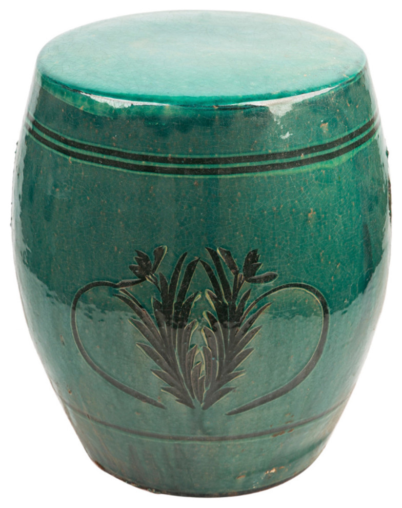 Teal Green Shinx Ceramic Stool - Asian - Accent And Garden Stools - by ...