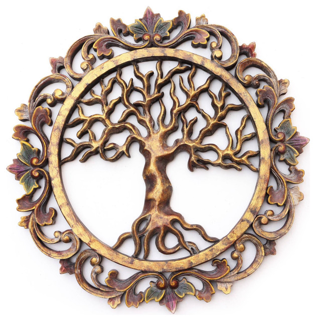 Novica Handmade Gilded Tree Of Life Wood Relief Panel - Traditional ...
