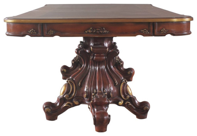 Traditional Dining Table, Raised Scrolled Details & Double Pedestal ...