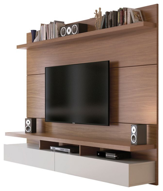 Floating Wall Theater Entertainment Center, Maple Cream and Off White ...