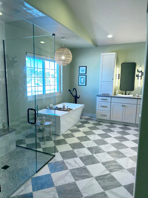 Master Bathroom Reno - Checkerboard Floor Tile - Transitional ...