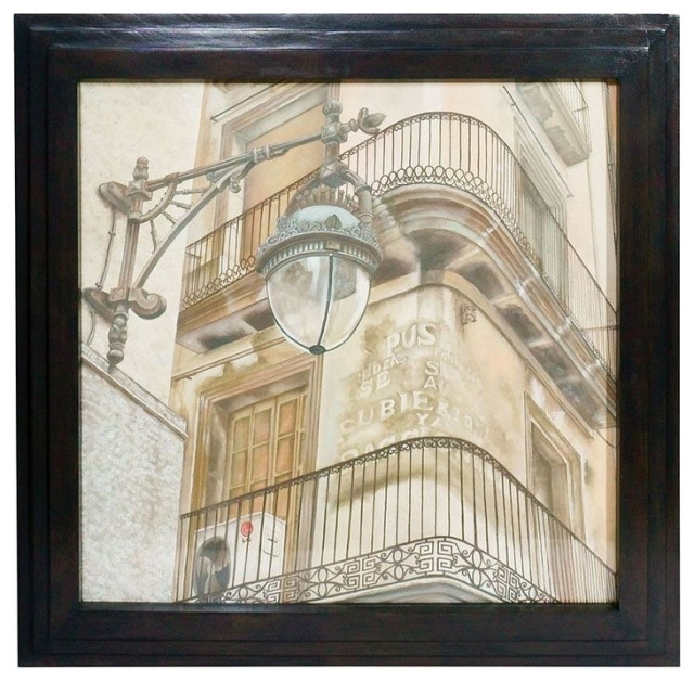 Framed Architectural Building Balcony Drawing on Paper Under Glass for ...