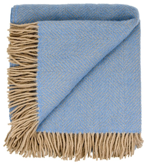 Highland Tweed Herringbone Pure New Wool Throw, Peconic Blue ...