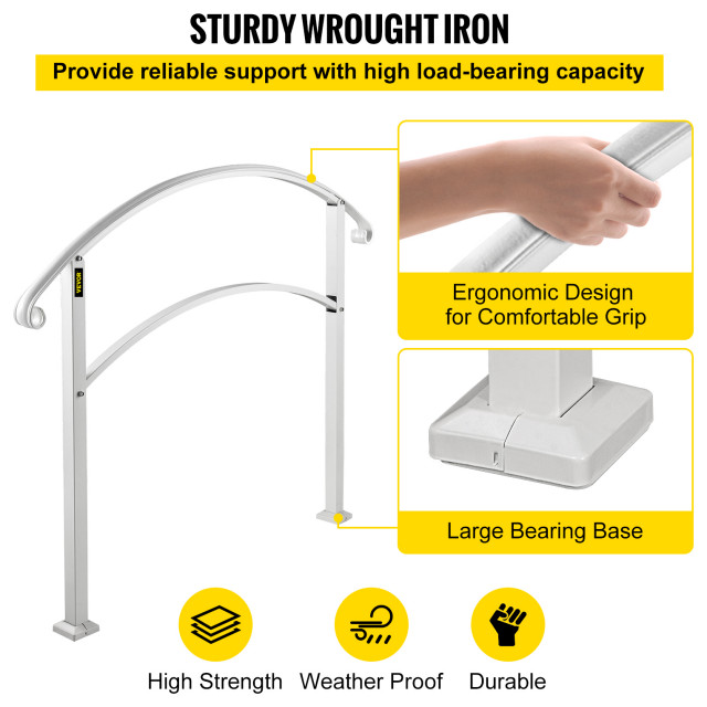 VEVOR Handrails for Outdoor Steps 1 to 3 Steps Stair Railing, 5 Ft ...