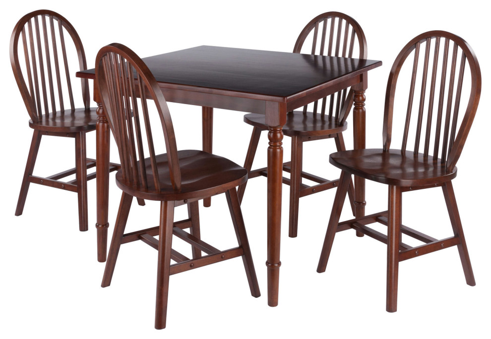 Mornay 5-Pc Dining Table with Windsor Chairs, Walnut - Traditional ...