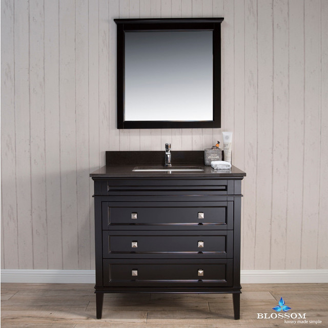 Bordeaux 36" Vanity Set With Mirror and Mocha Woodland Quartz ...
