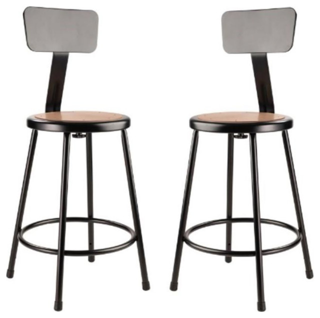 Home Square 6200 Series 24" Modern Metal Stool with Backrest in Black ...
